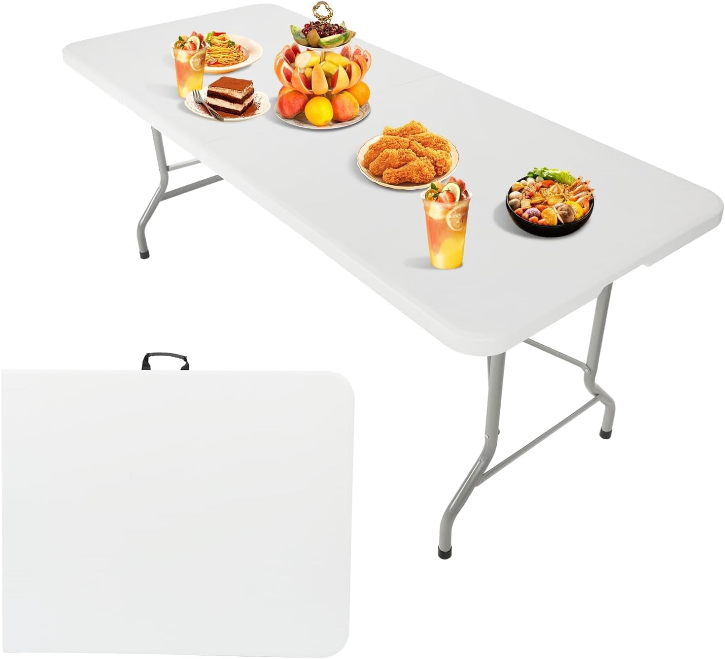 Folding Table 6 Ft,Bifold Card Table, Foldable Camping Table,Molded ...