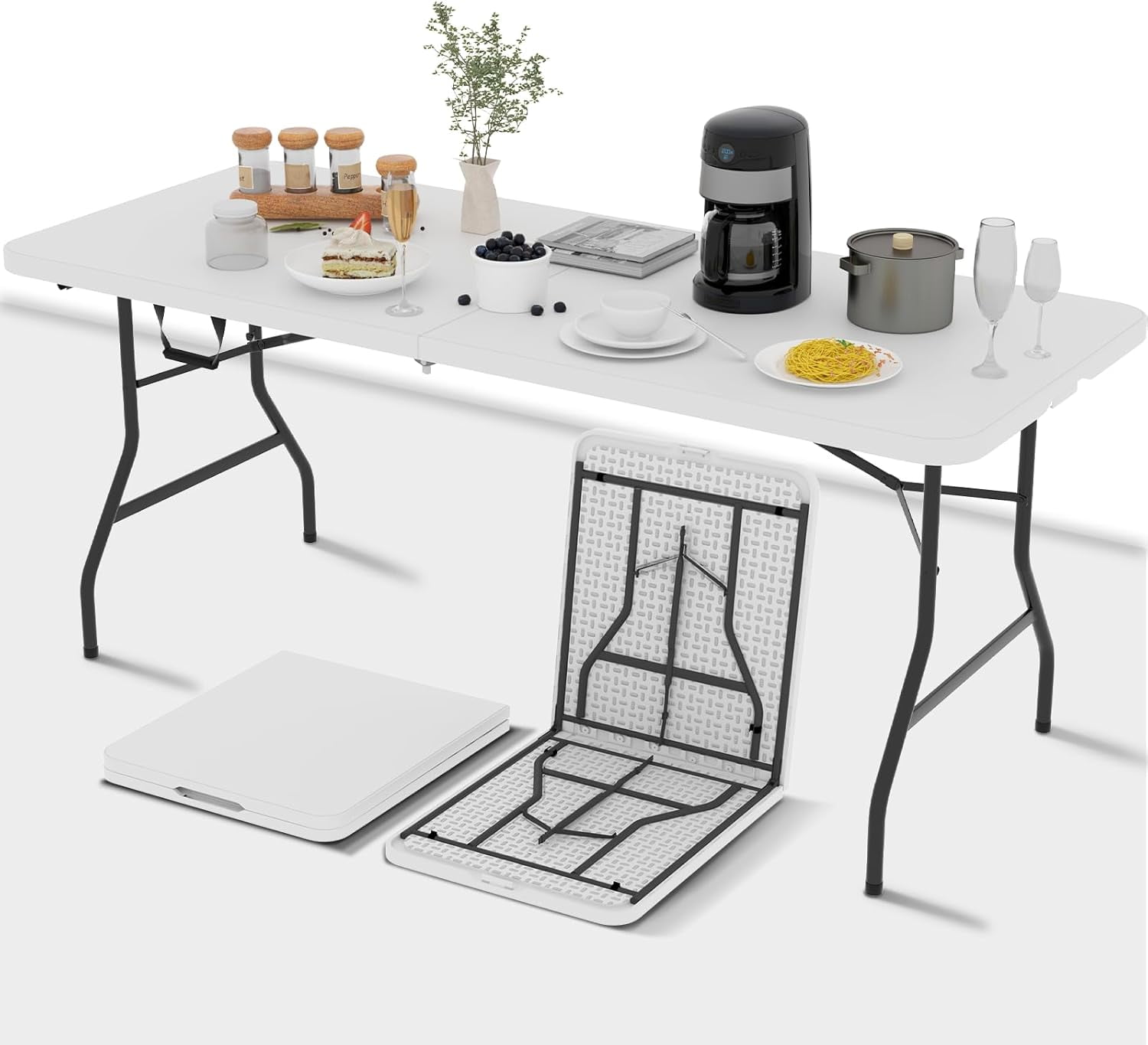 Folding Table 6 Ft Long Portable Folding Table, Heavy Duty Plastic 6Ft ...