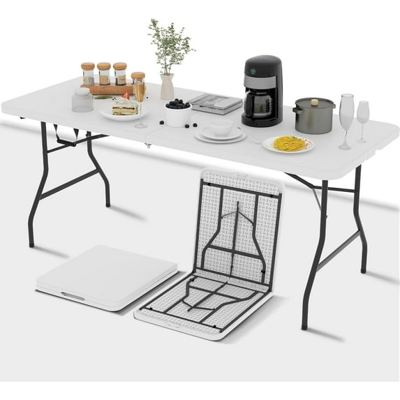 Folding Table 6 Ft Long Portable Folding Table, Heavy Duty Plastic 6Ft ...