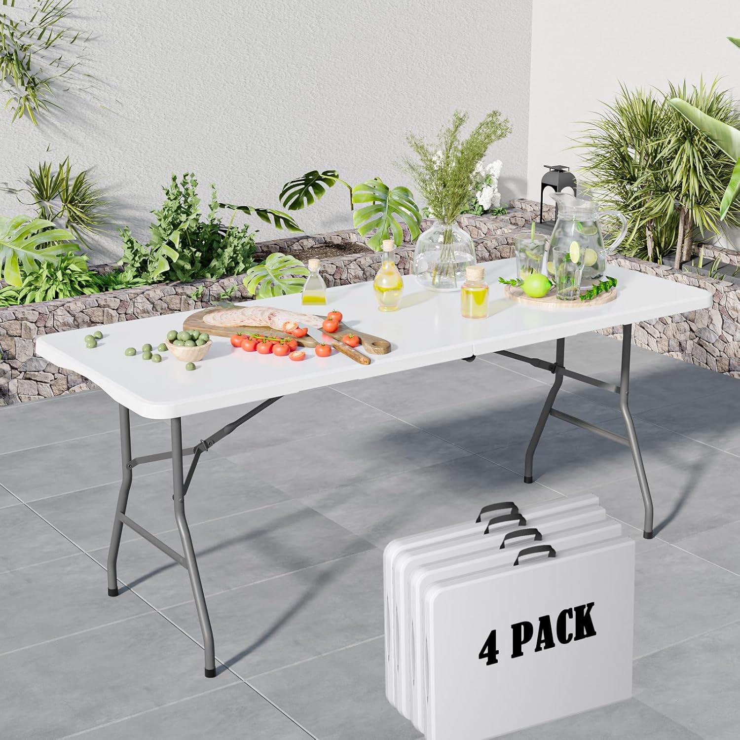 Folding Table 6FT, No Assembly Required Outdoor Picnic Table Thickened ...