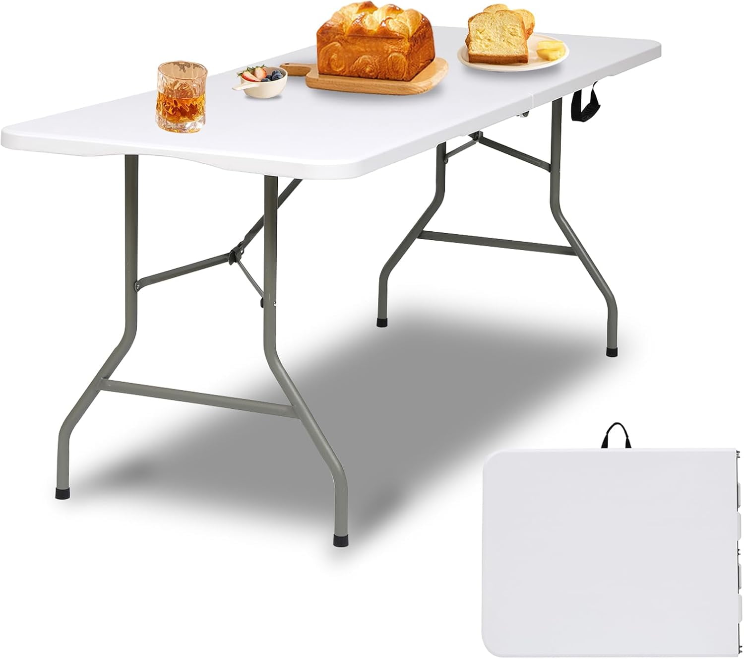 Folding Table 6ft with Carrying Handle - Portable Plastic Fold in Half ...