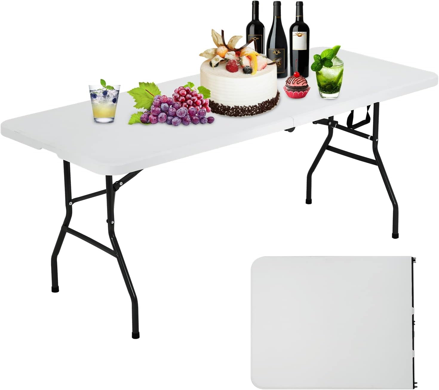 Folding Table 6ft Folding Table, Plastic Table with Handle& Lock ...