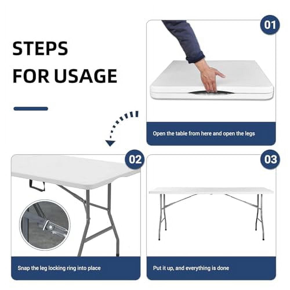 Folding Table 6ft Heavy Duty HDPE Black Plastic Portable Table Fold-in ...