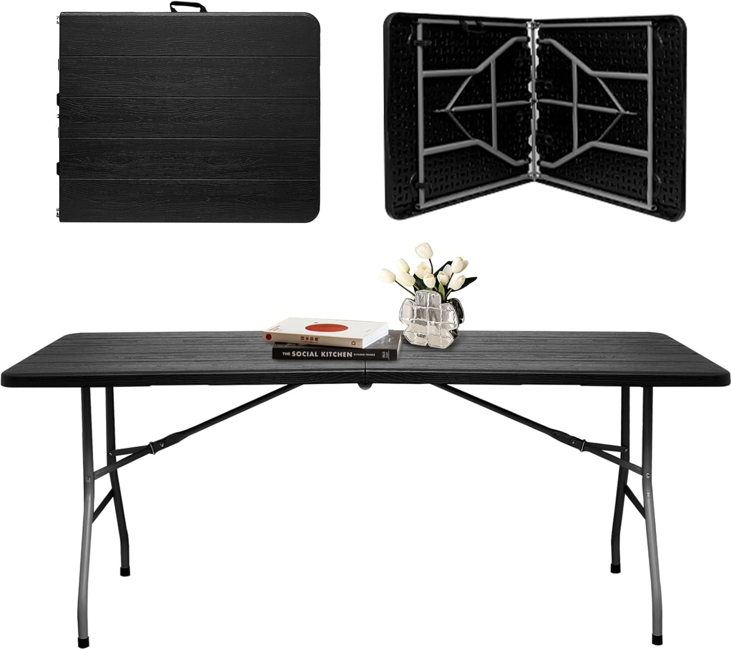 Folding Table 6ft Heavy Duty HDPE White Plastic Portable Table Fold-in ...