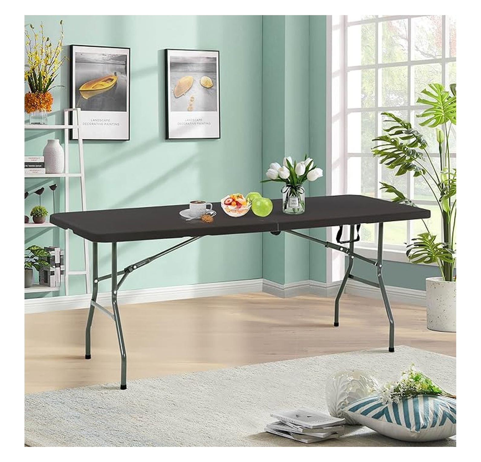 Folding Table, 6ft Portable Folding Tables with Lock Function and ...