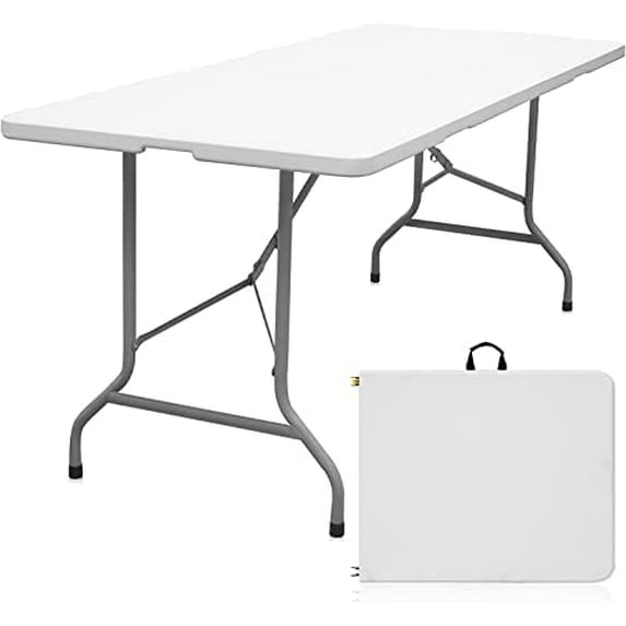 Folding Table 6ft Portable Heavy Duty Plastic Fold-in-Half Utility ...