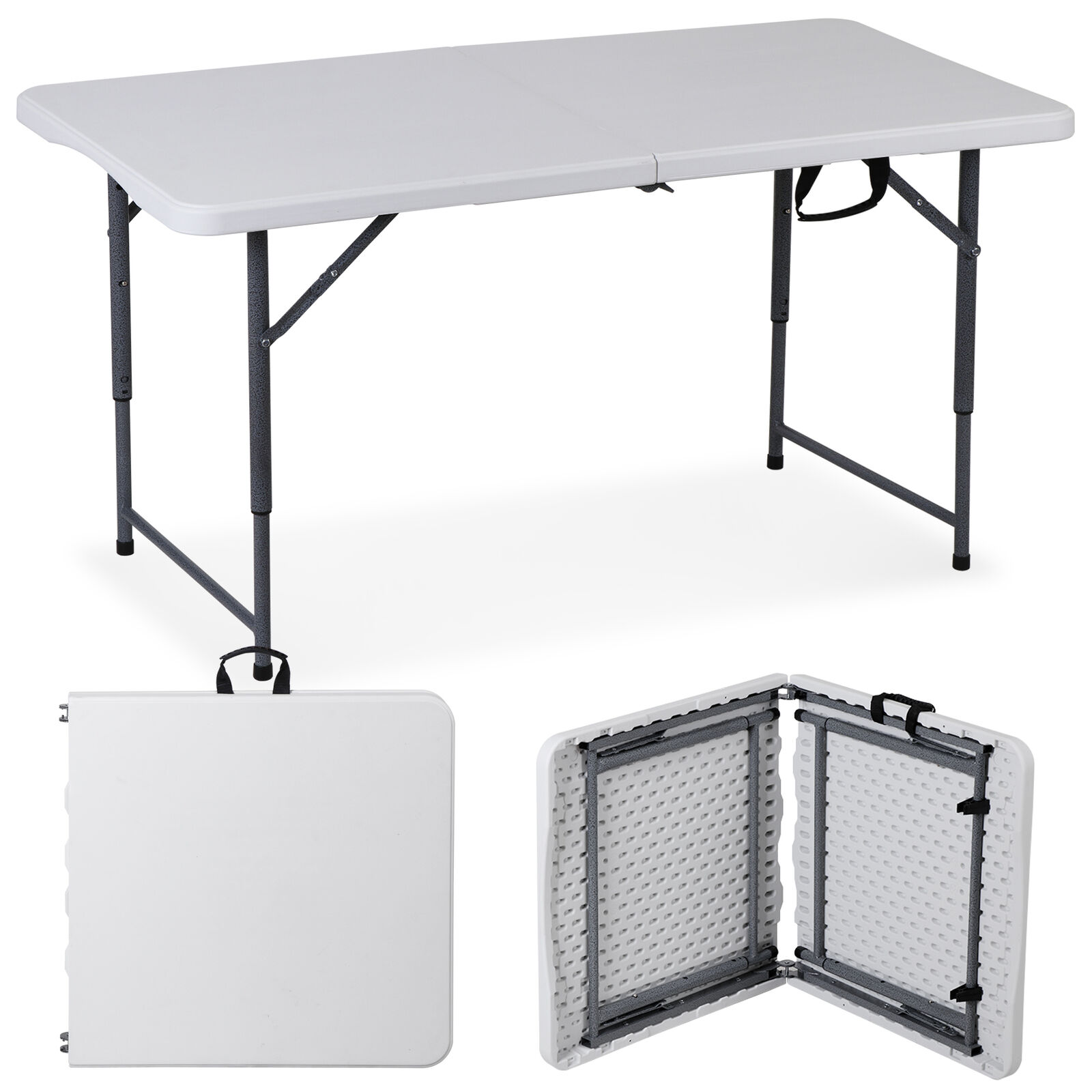 Folding Table Adjustable 4FT Plastic Table Picnic Camping w/Carry ...