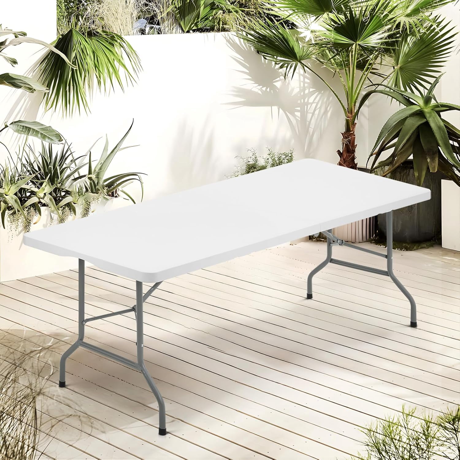 Folding Table, Heavy Duty Plastic Dining Table with Handle, Rectangle ...