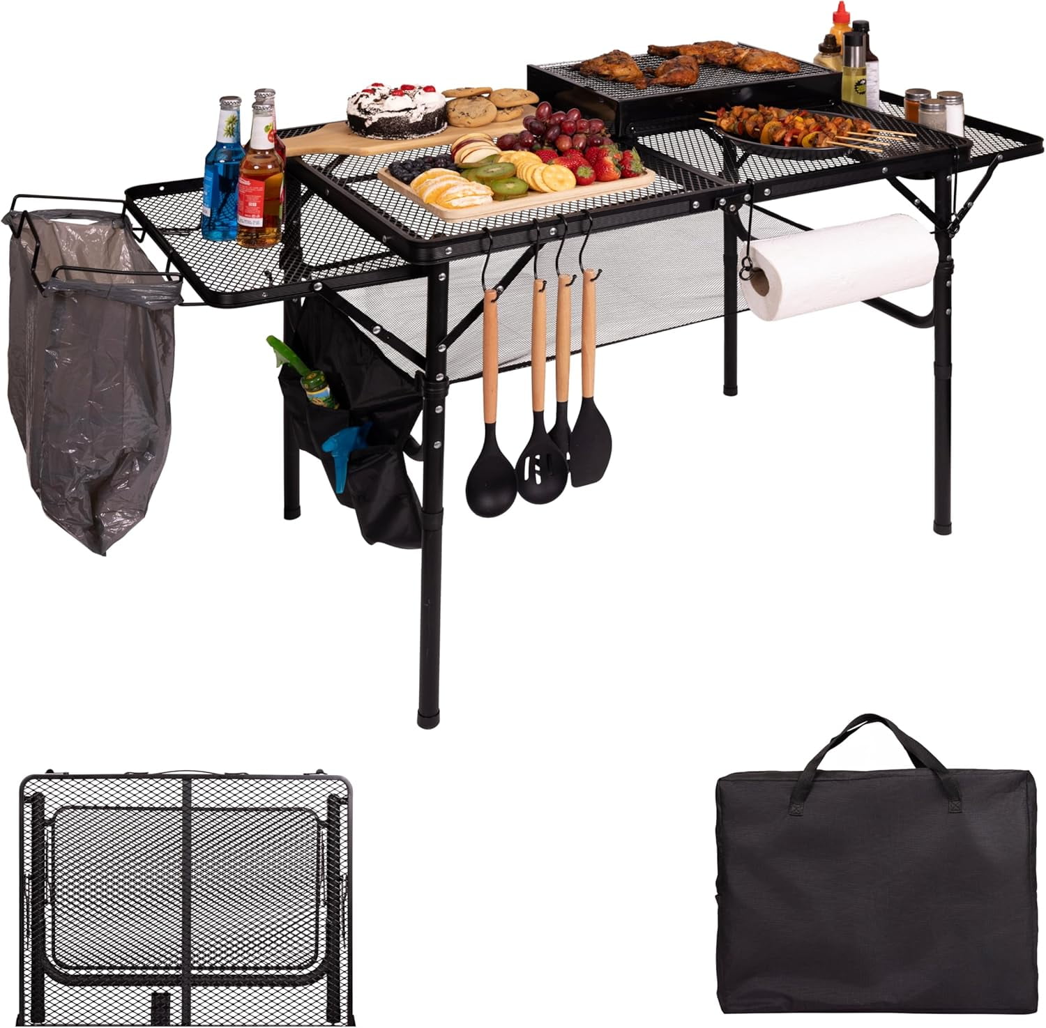 Folding Table with Paper Towel Holder, Garbage Holder, Wing Panels, 3x2 ...