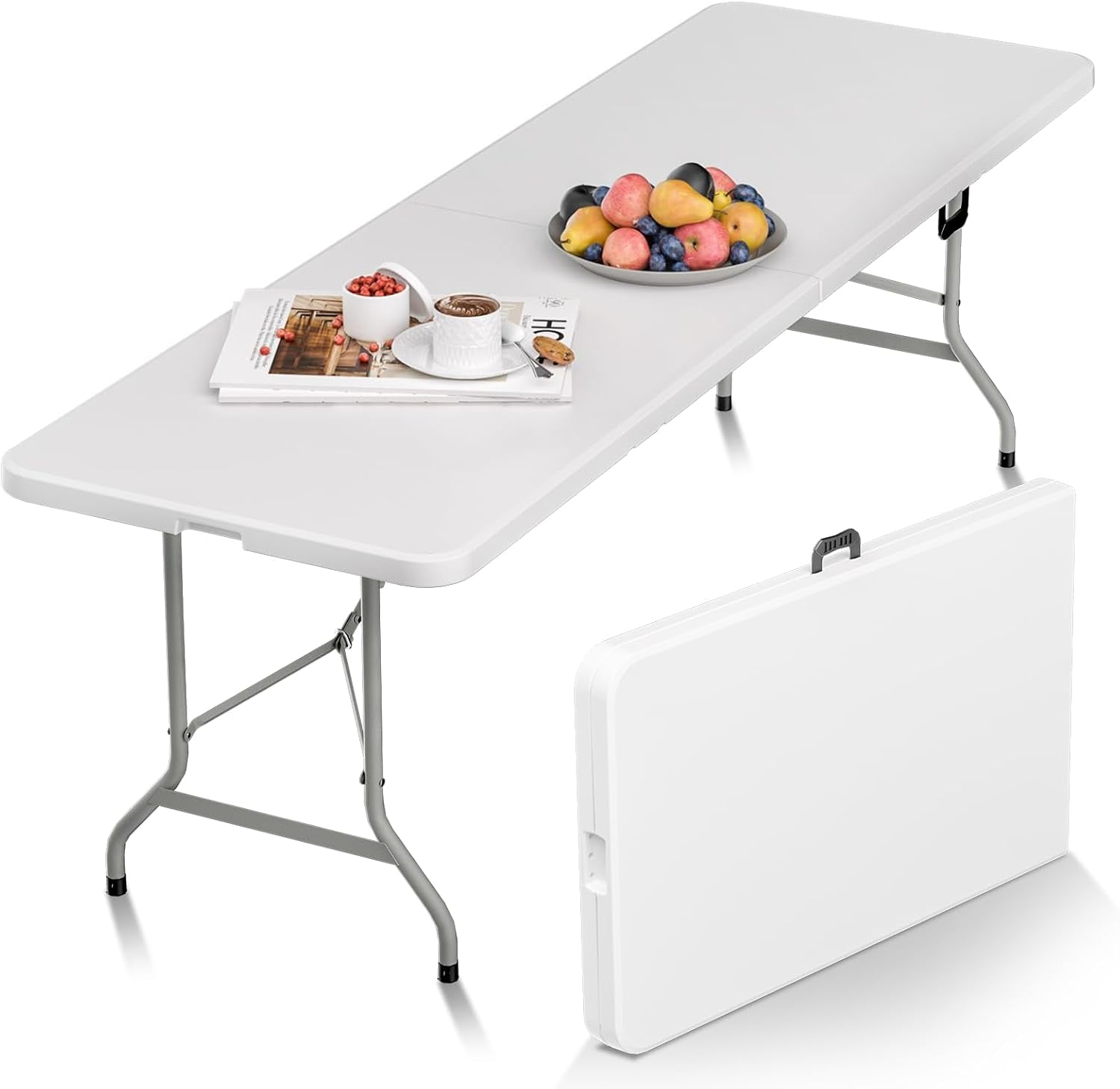Folding Table Picnic Table, 8 ft Portable Camping Table with Handle and ...