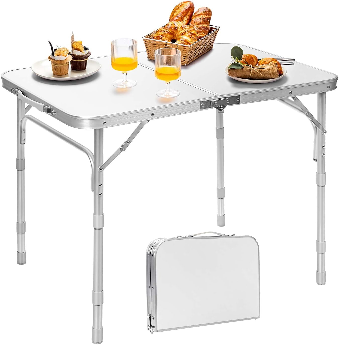 Folding Table Portable Camping Table W/3 Adjustable Heights, Aluminum ...