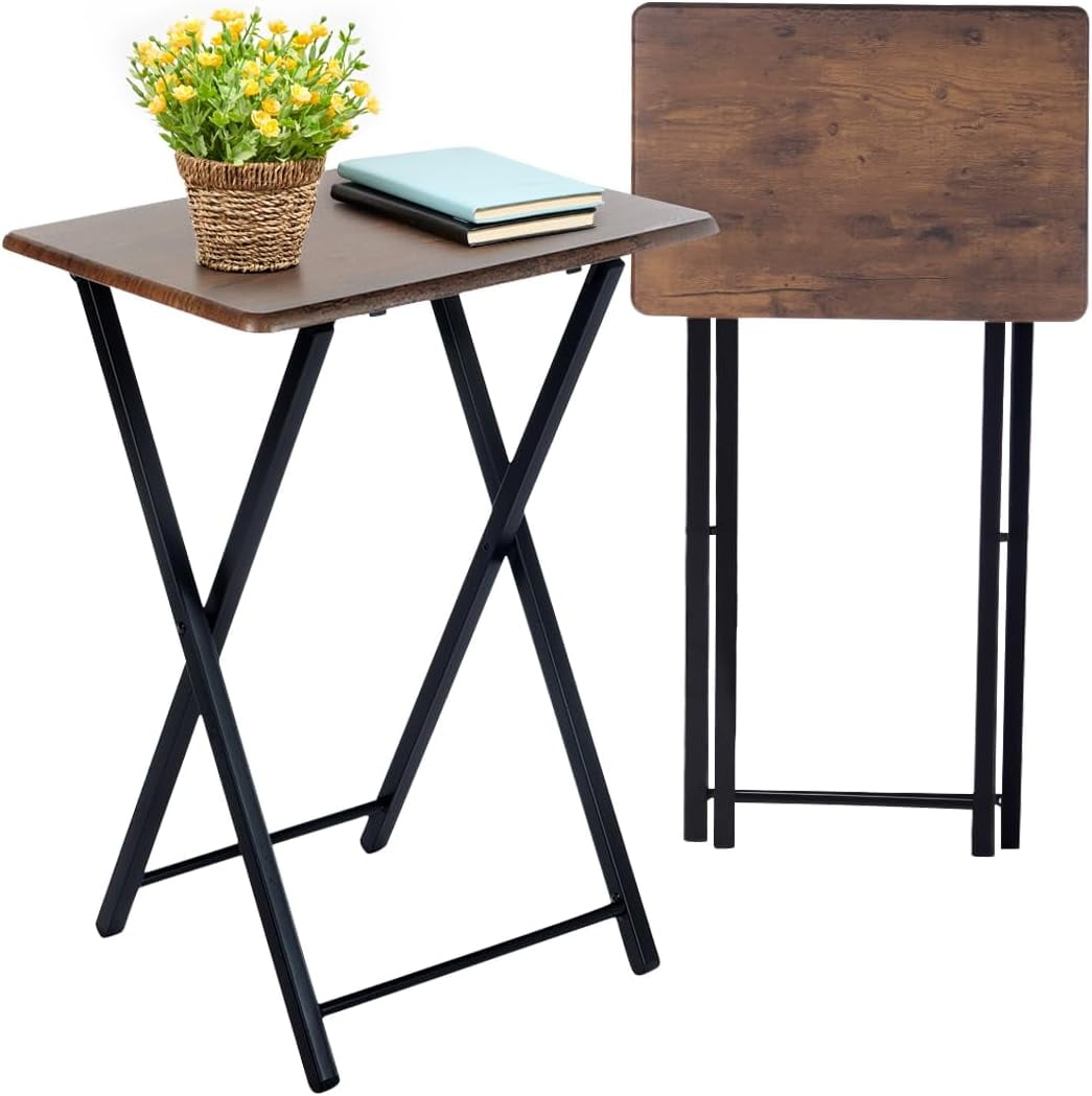 Folding Table, Set of 2 Foldable TV Tray Tables for Small Spaces, Side ...