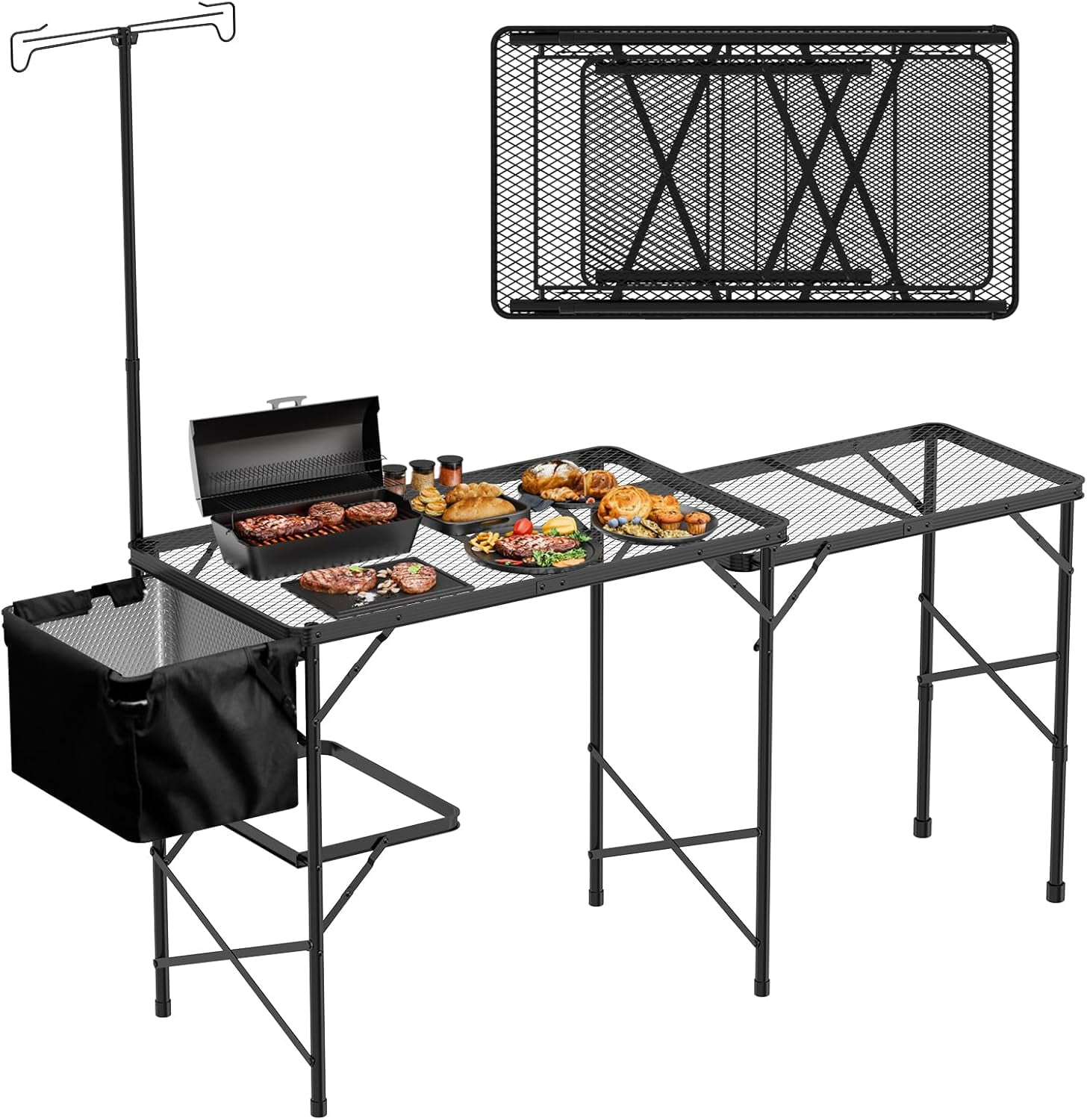 Folding Table with Sink and Double Shelf, Camping Table Height ...