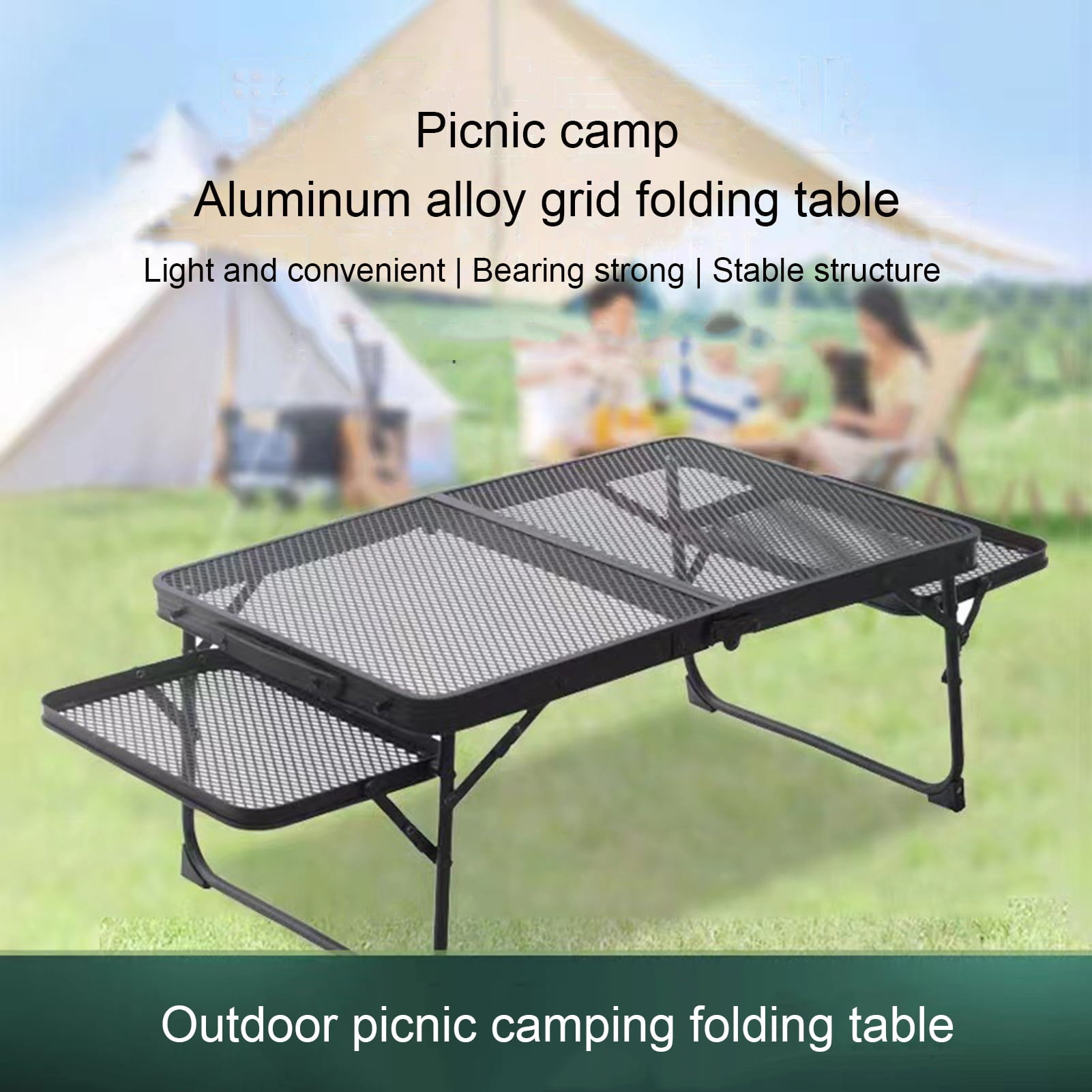 Folding Table with Steel Mesh Top Hiking Folding Table Camping Folding ...