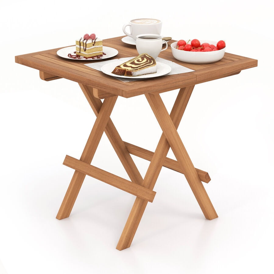 Folding Patio Side Table Teak Wood Square Slatted Tabletop Portable ...