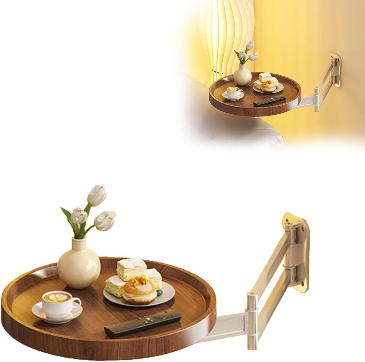 Folding Table Wall Mounted Small Round Tray, Fold Down Wall Desk - Flip ...