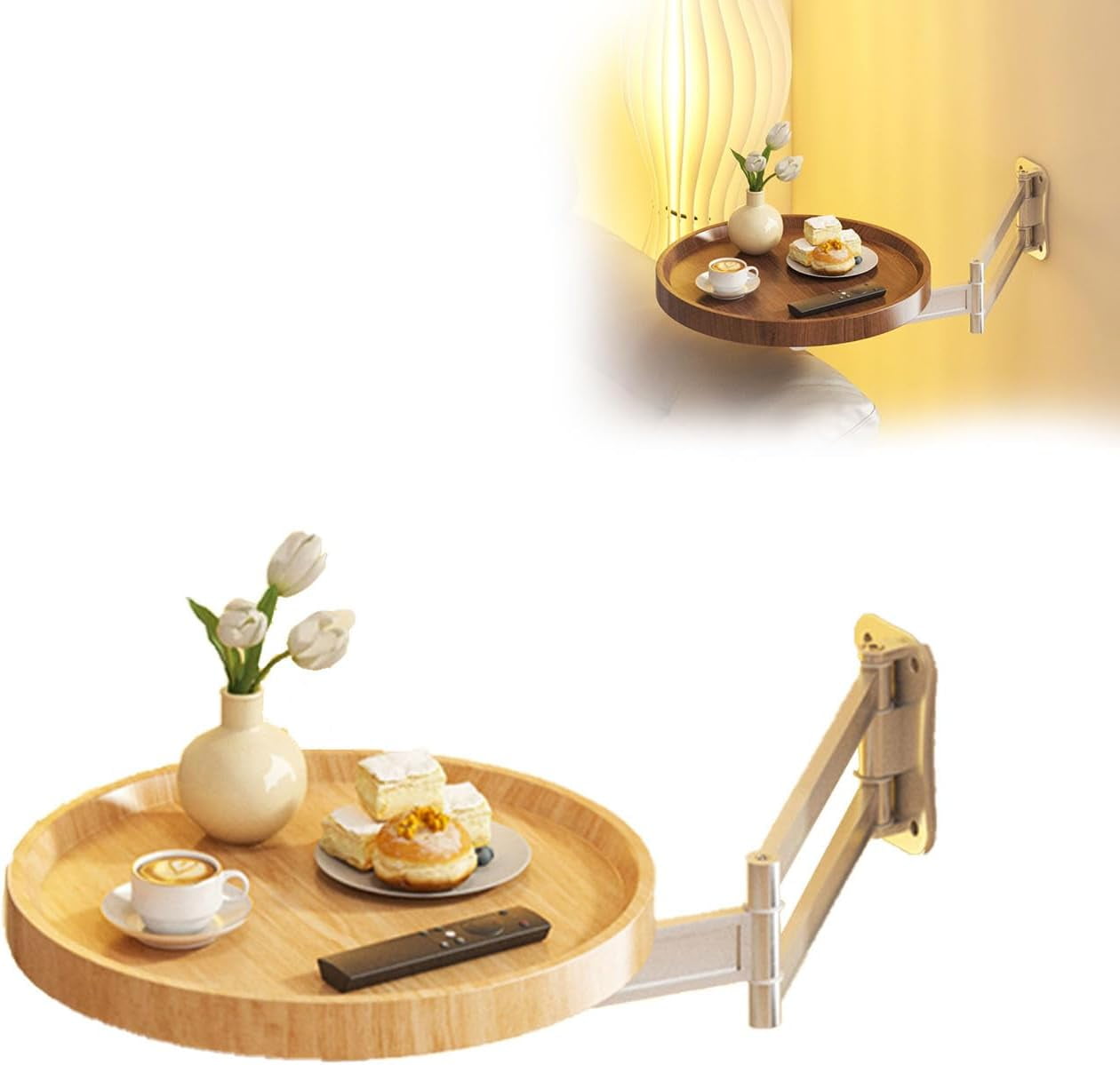 Folding Table Wall Mounted Small Round Tray, Fold Down Wall Desk - Flip ...