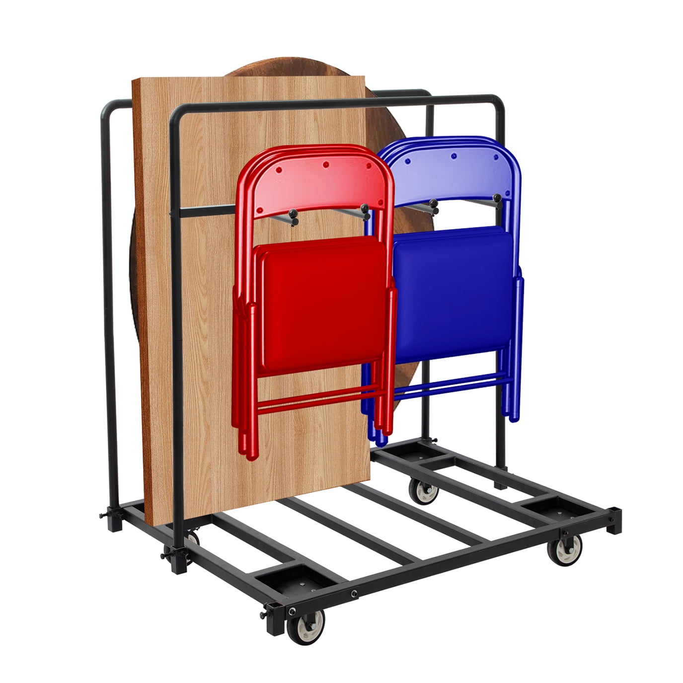 Folding Table and Chair Mobile Cart, Adjustable Table Dolly Cart for 14 ...