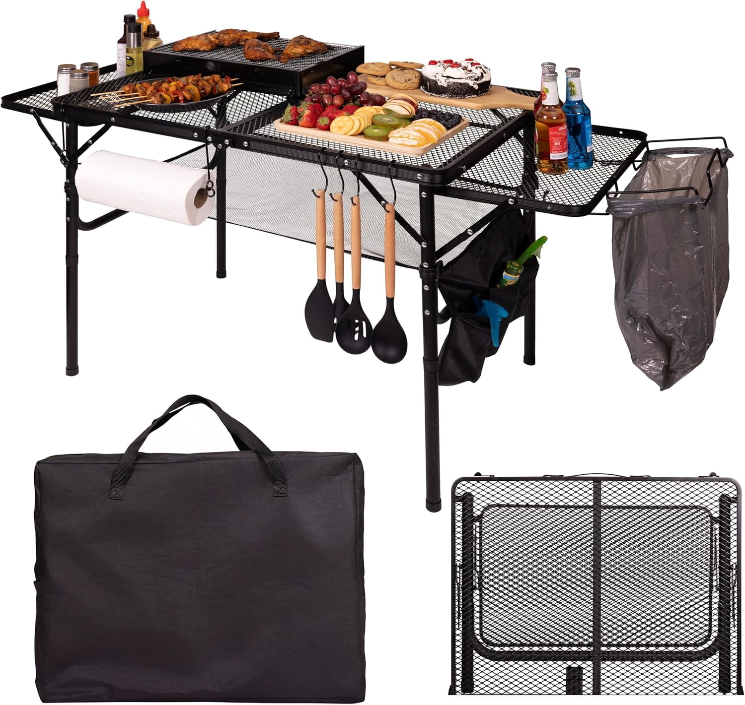 Folding Table w/ Carry Bag, Paper Towel Holder, Garbage Holder, Wing ...