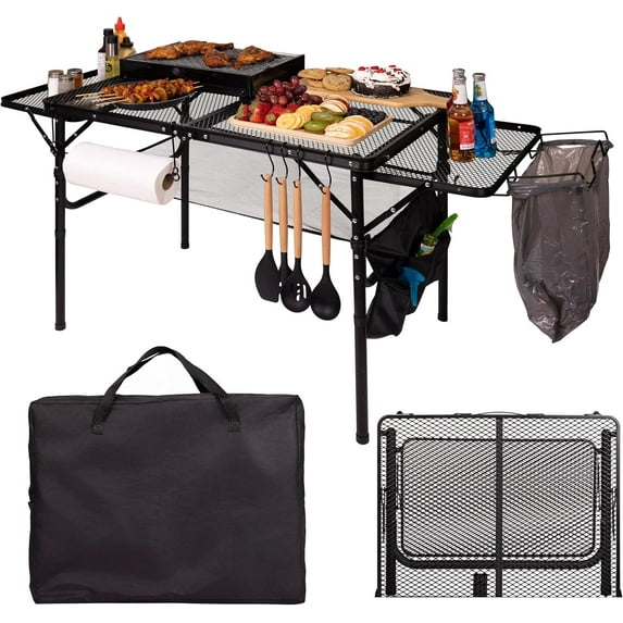 Folding Table w/ Carry Bag, Paper Towel Holder, Garbage Holder, Wing ...