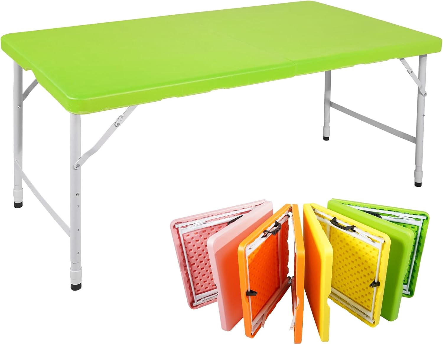 Folding Table with Carry Handle, Portable Fold-in-Half Plastic Table ...