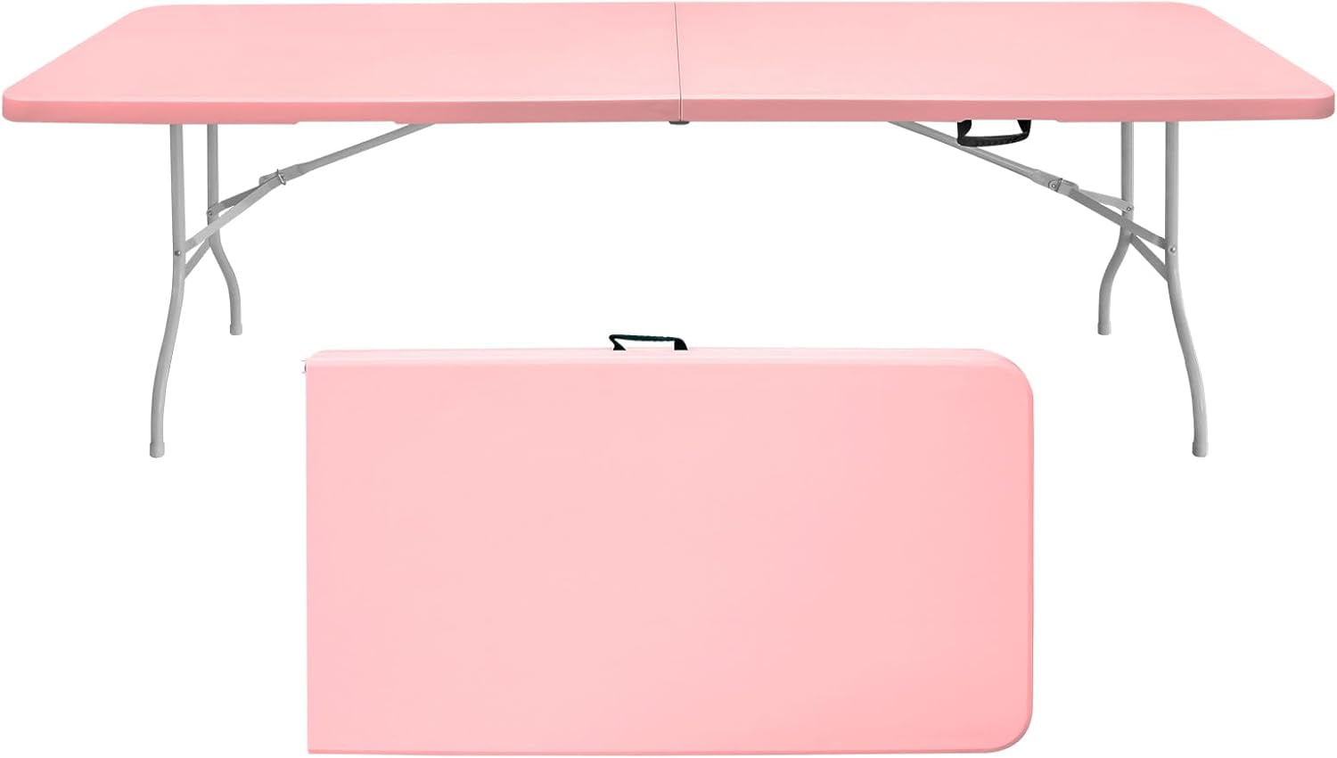 Folding Table with Carry Handle, Portable Fold-in-Half Plastic Table ...