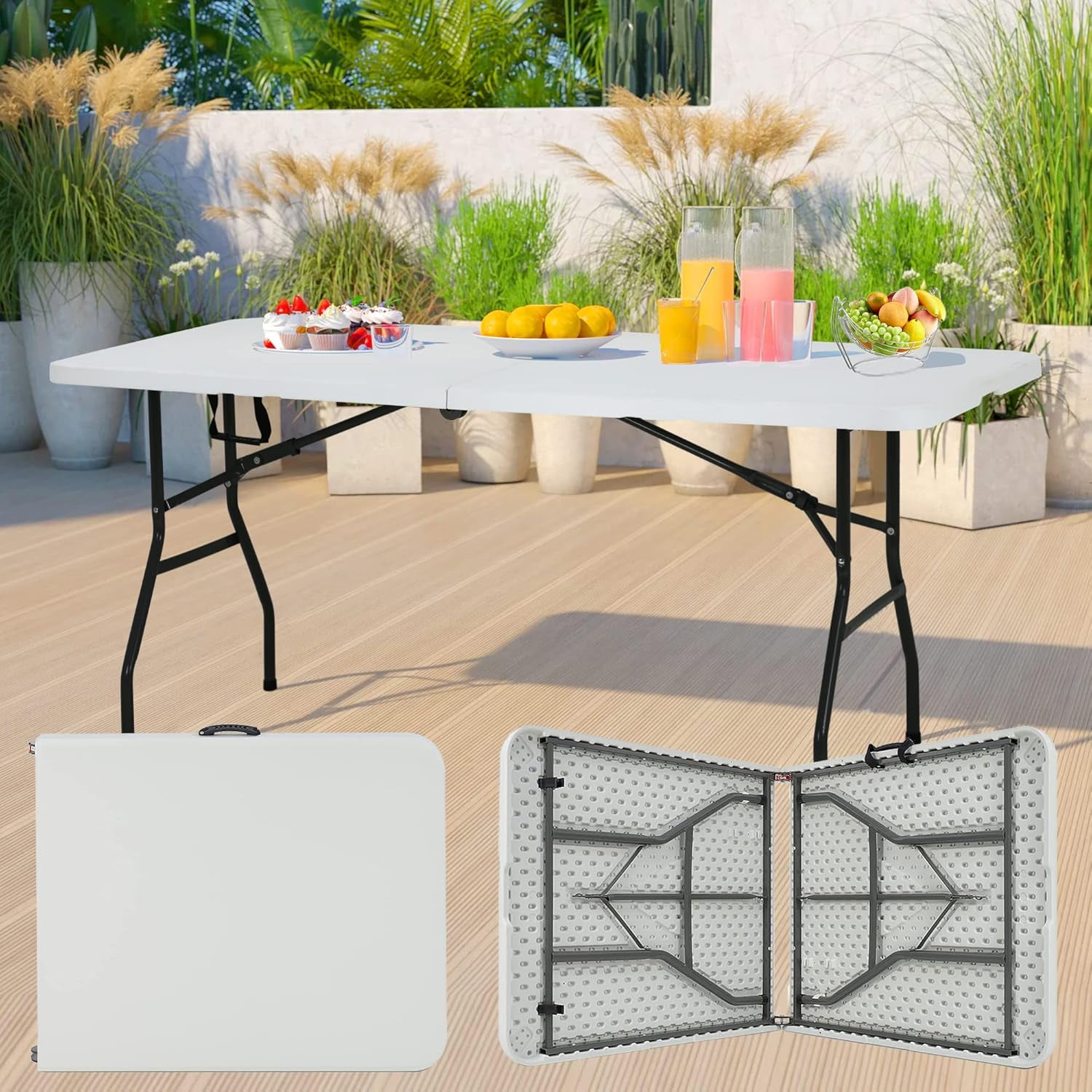 Folding Tables 6Ft Outdoor Dining Table, Portable Picnic Table Fold Up ...