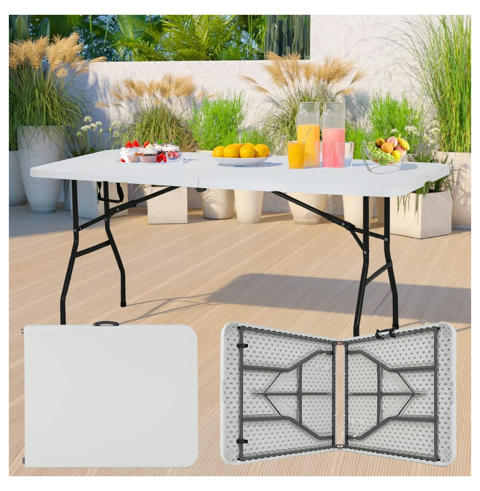 Folding Tables 6Ft Outdoor Dining Table, Portable Picnic Table Fold Up Lightweight Party Tables ...