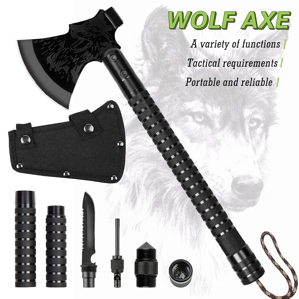 Folding Tactical Survival Axe +45L Backpack Camp Multi-Tool Hatchet Kit ...