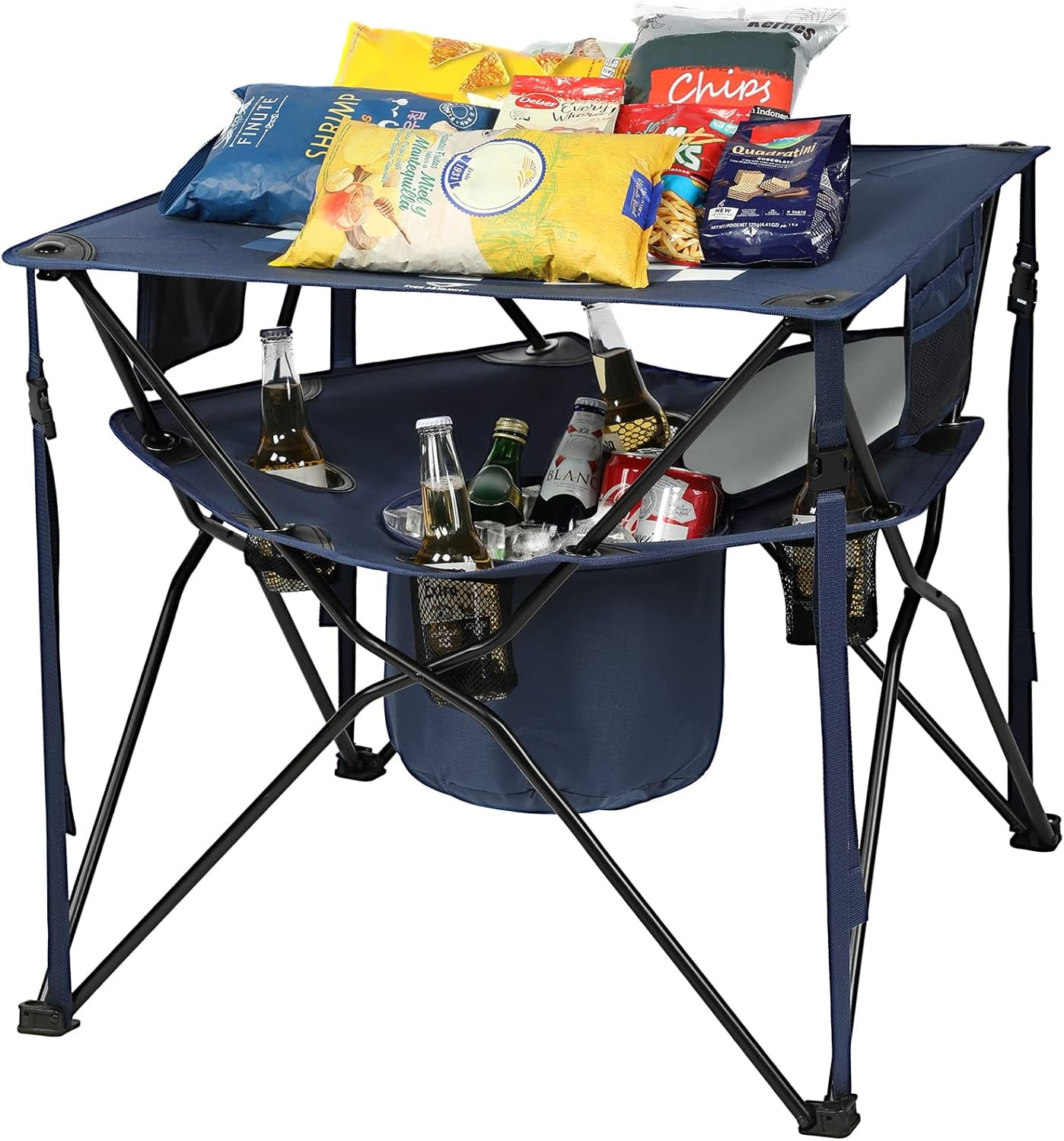 Folding Tailgating Table with Cooler, Portable Camping Picnic Table with Cup Holders and Carry ...