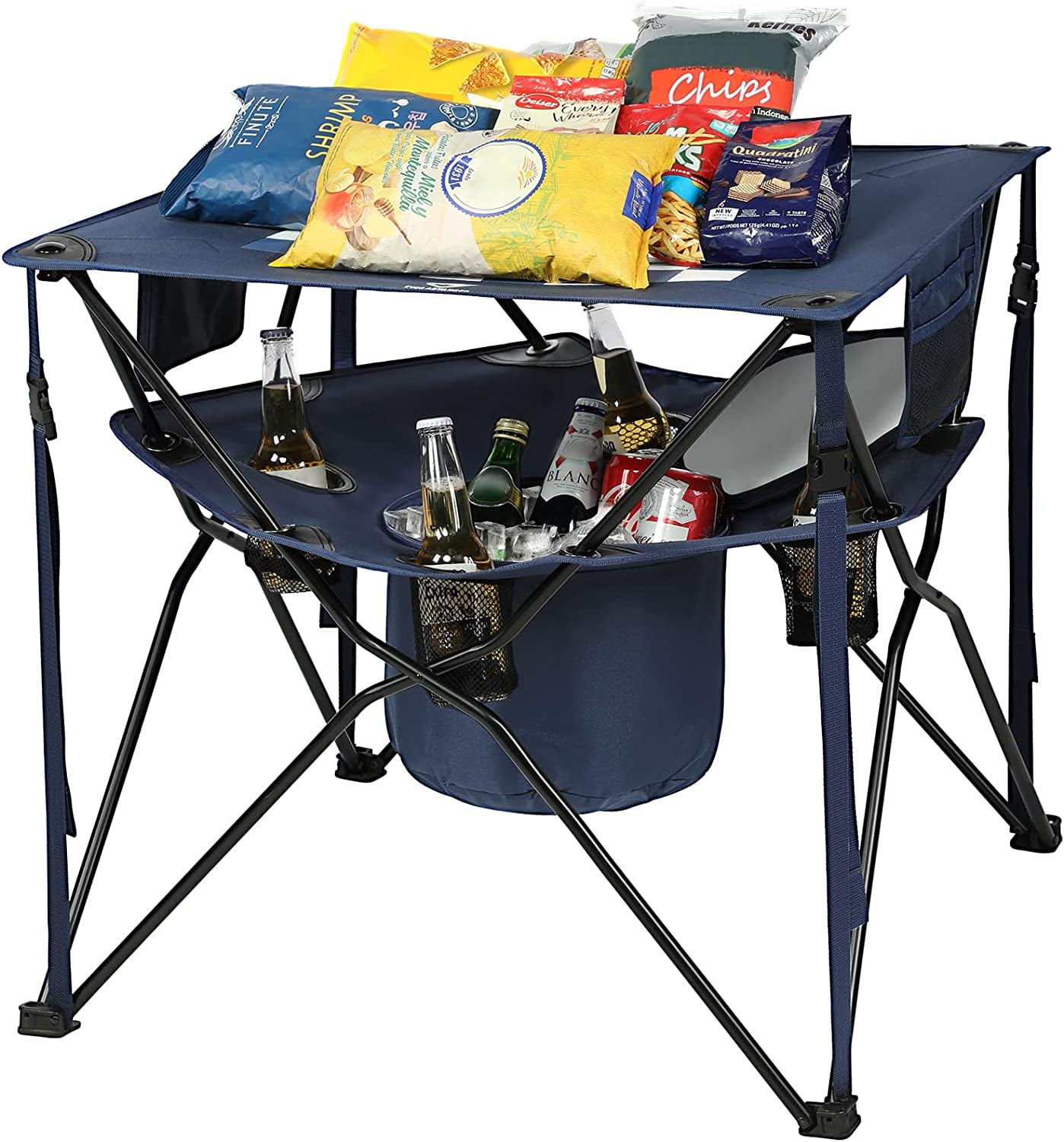 Folding Tailgating Table with Cooler, Portable Camping Picnic Table ...