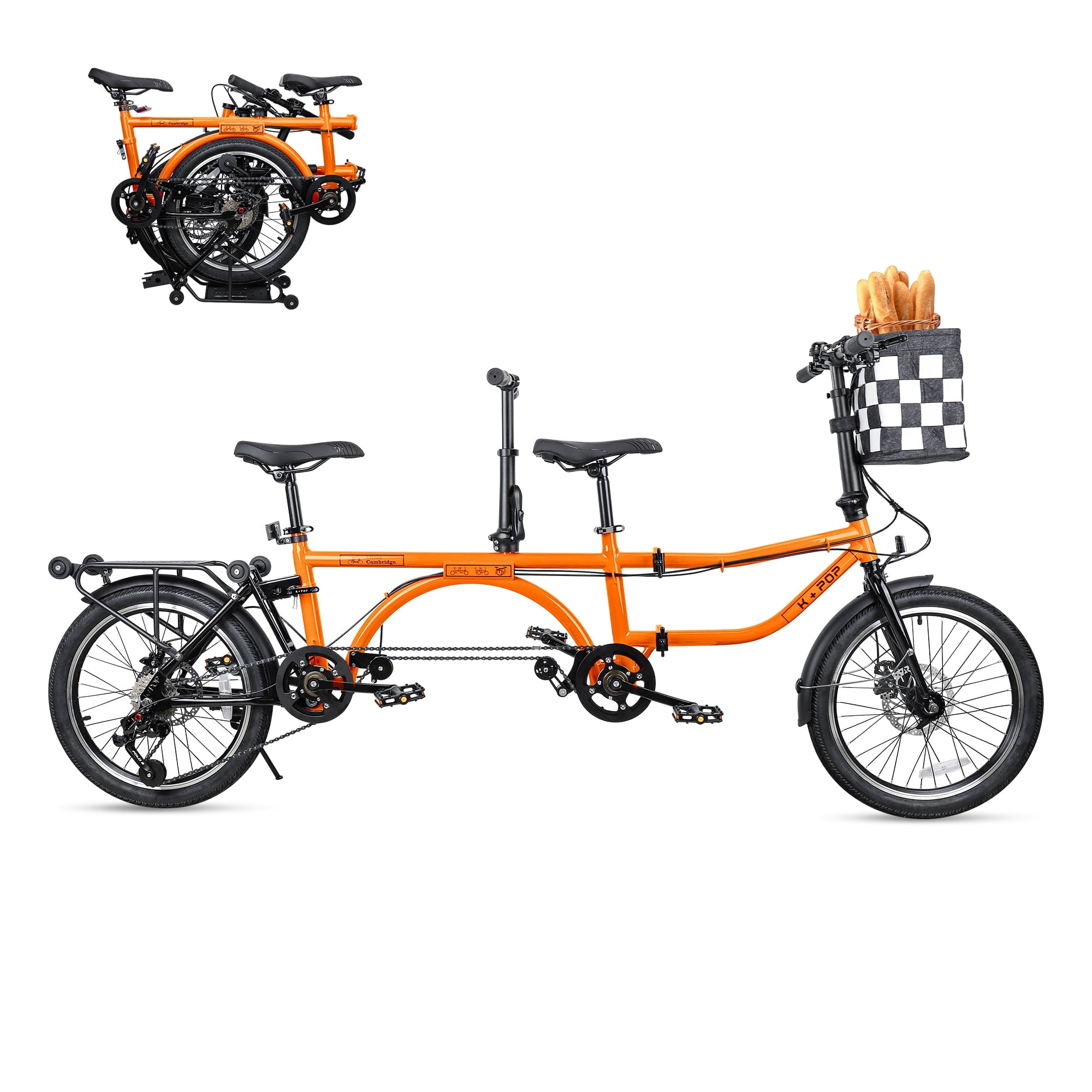 Folding Tandem Bike, Adult Beach Cruiser Dual Drive Double Bike, 20-Inch Wheels, 7 Speed, Dual ...