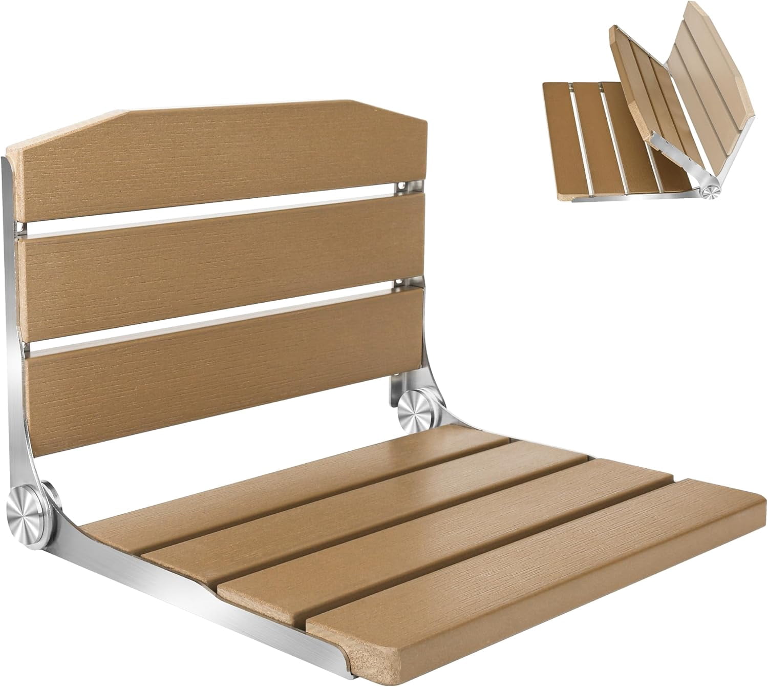 Folding Teak Shower Seat Wall Mounted, 16” Shower Bench Seat, Shower ...