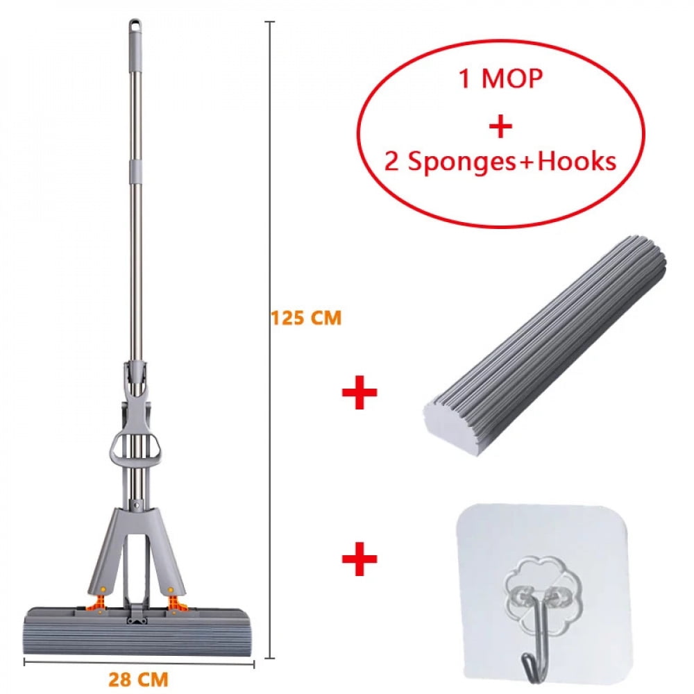 Folding Thick Sponge Mop Hand Free Washing Mop Strong Water Absorption ...