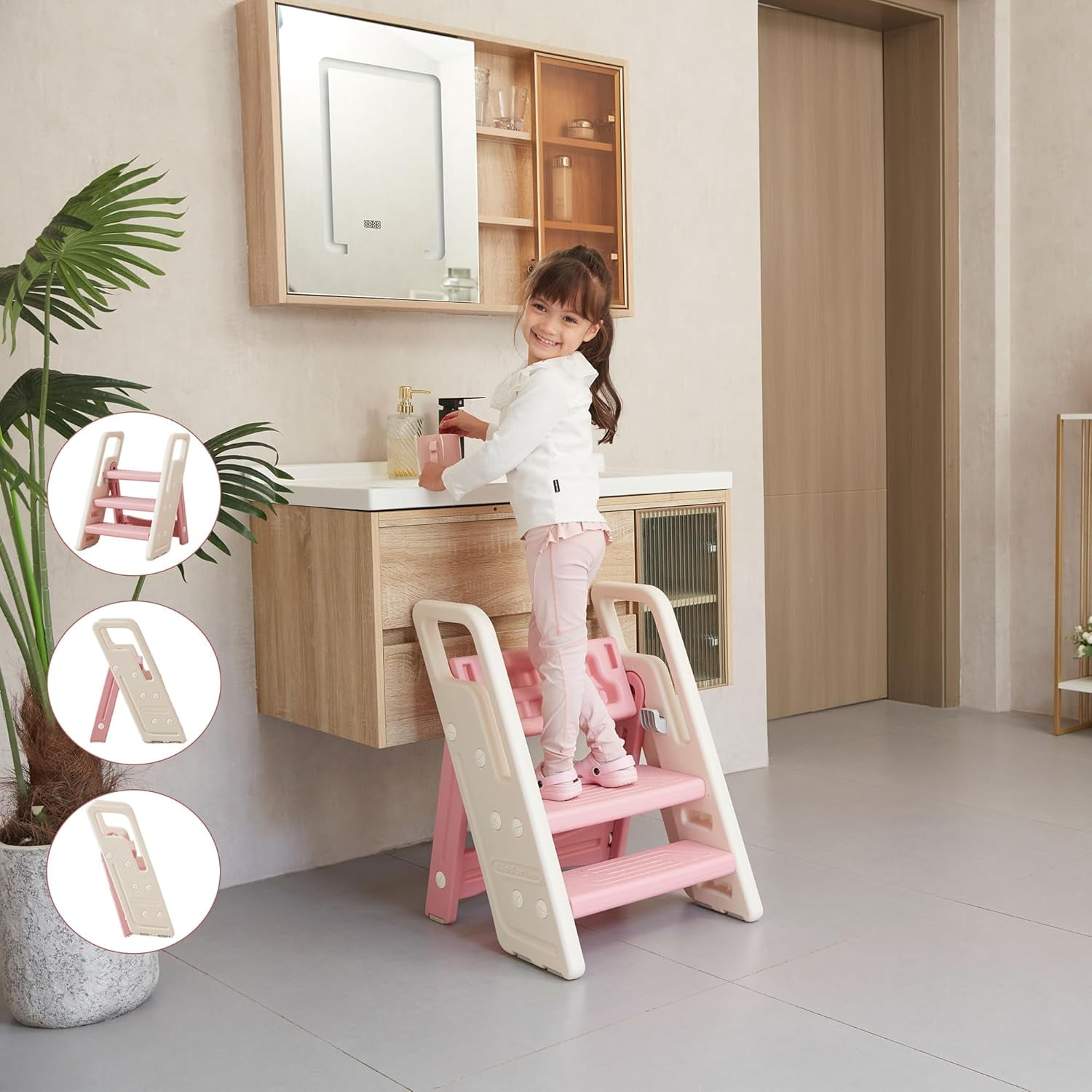 Folding Toddler Step Stool for Bathroom Sink,Adjustable 3 to 2 Step ...