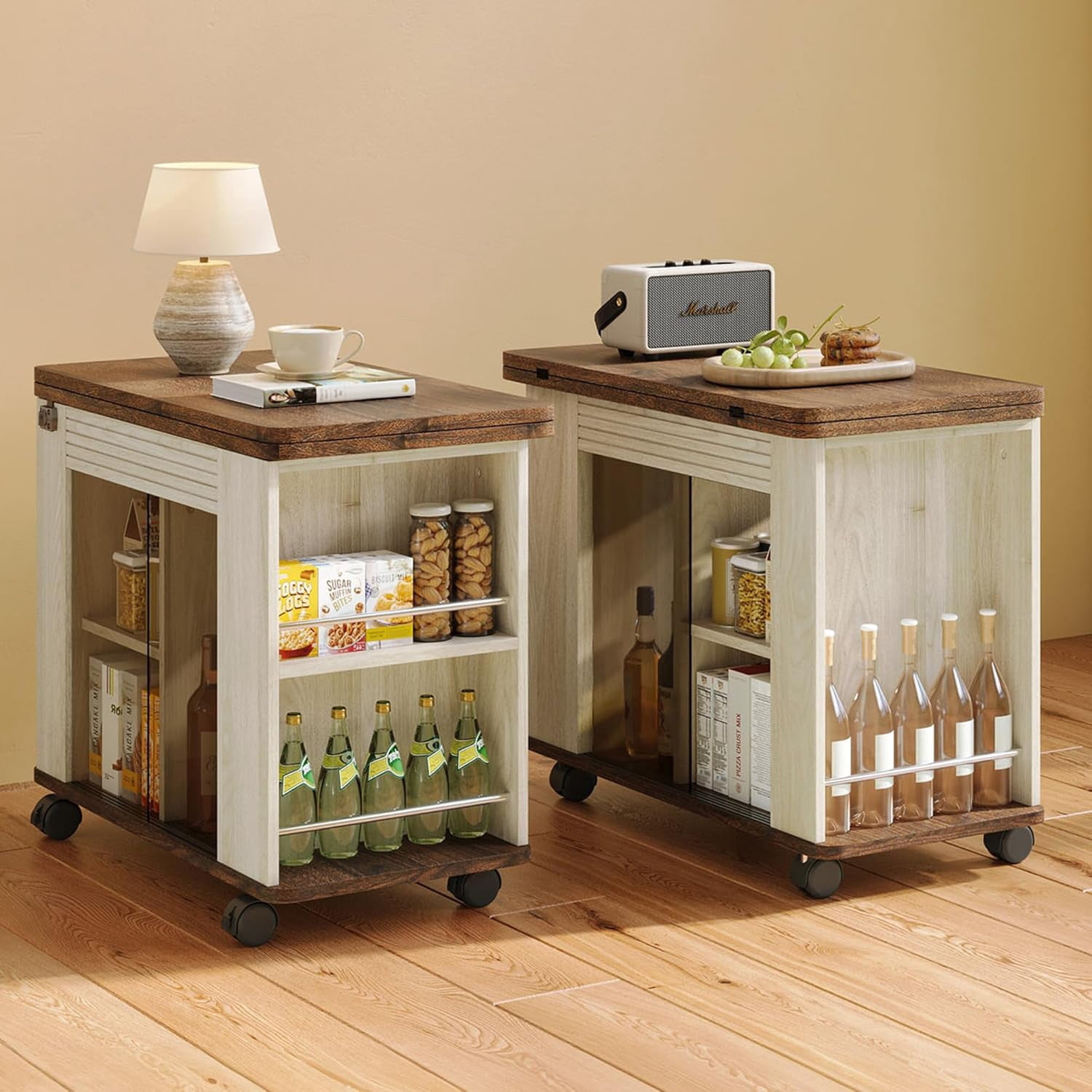 Folding Top End Table Rolling Side Table with Universal Wheels Modern ...