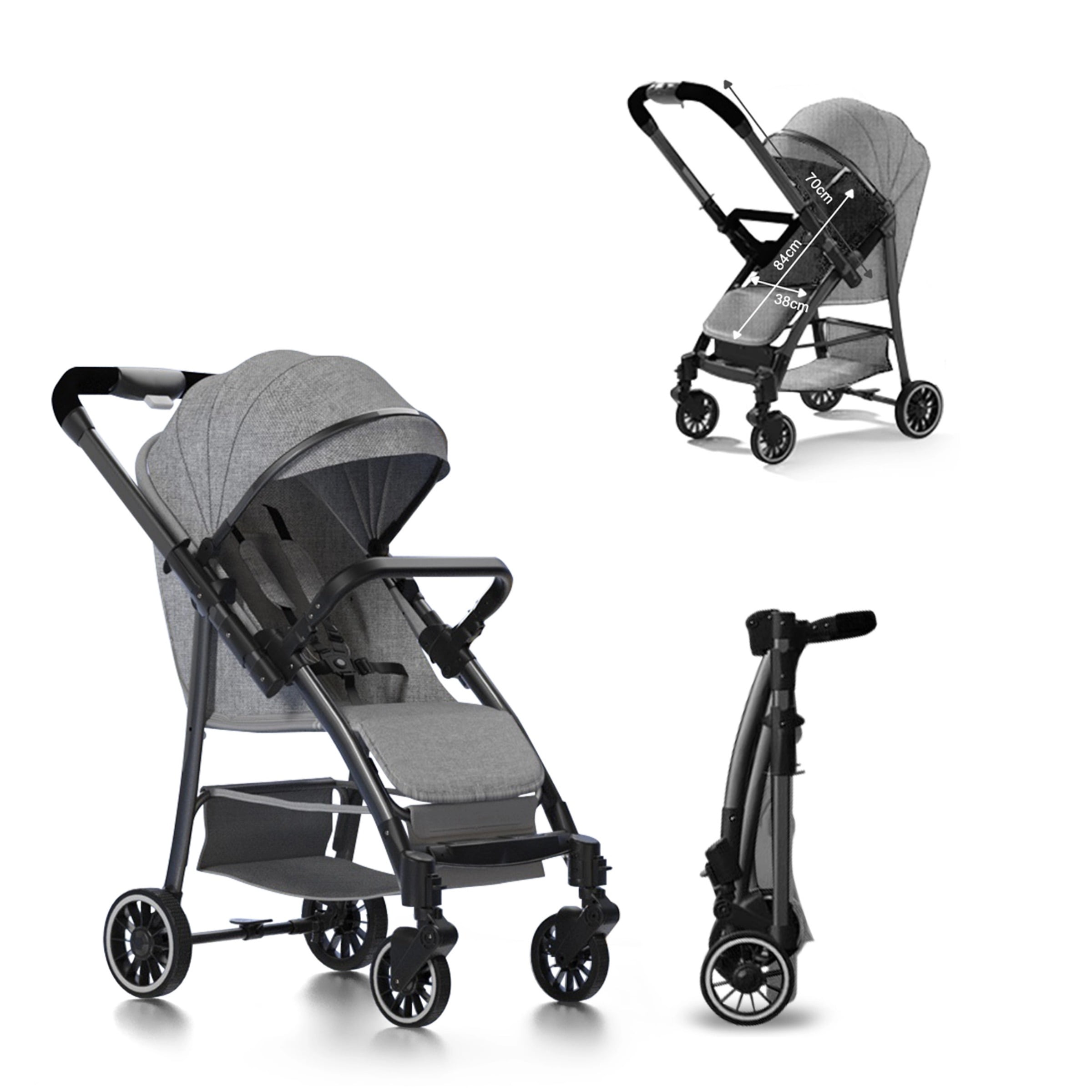 Folding Travel Stroller, Two-Way Baby Stroller, Newborn Stroller W/All ...