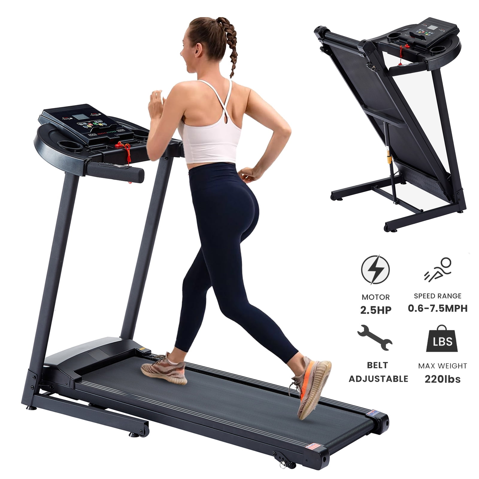 Folding Treadmill - 2.5 HP Motor, Removable Design, 12 Preset Programs ...