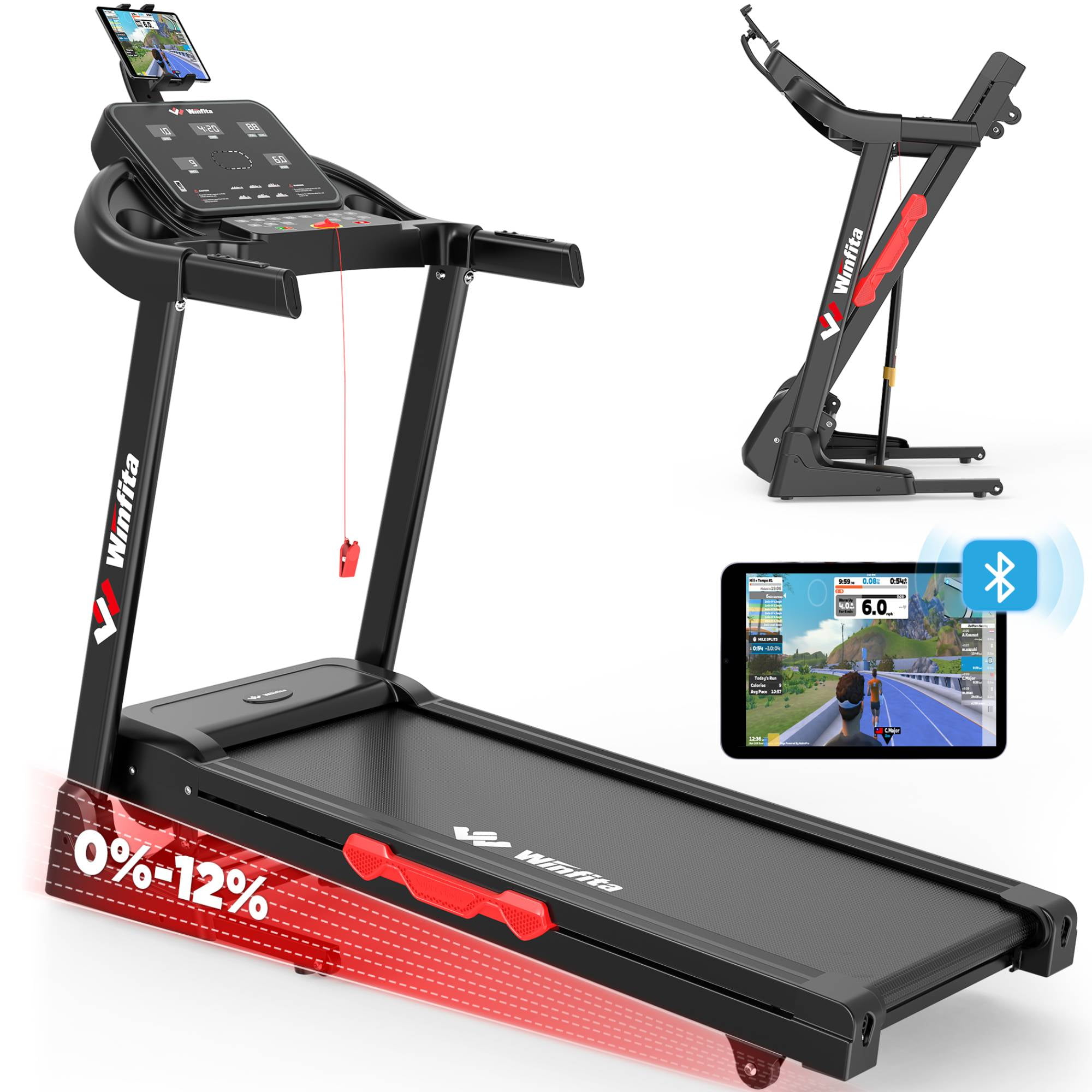3.5HP Folding Treadmill 300lb Capacity, 12 Levels Auto Incline ...
