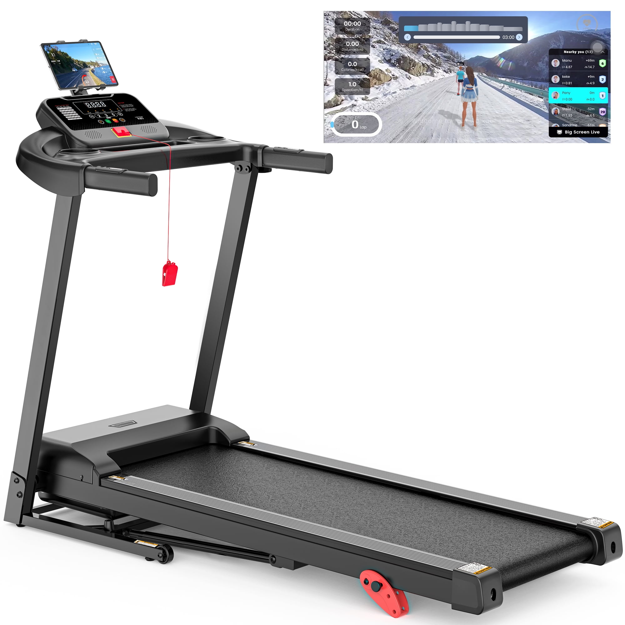 Folding Treadmill for Small Space, Compact Electric Treadmill with 3HP ...