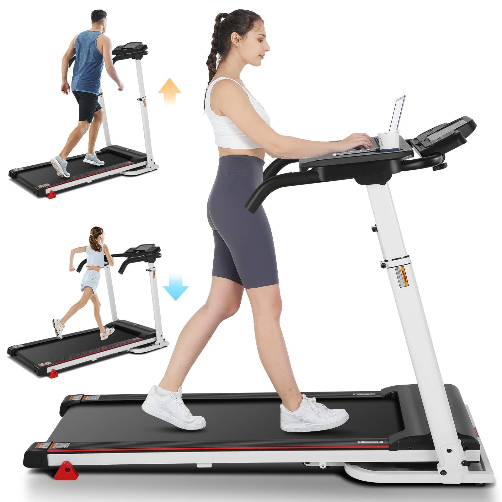 FUNMILY Collapsible Folding Treadmill with Removable Desk, Adjustable ...