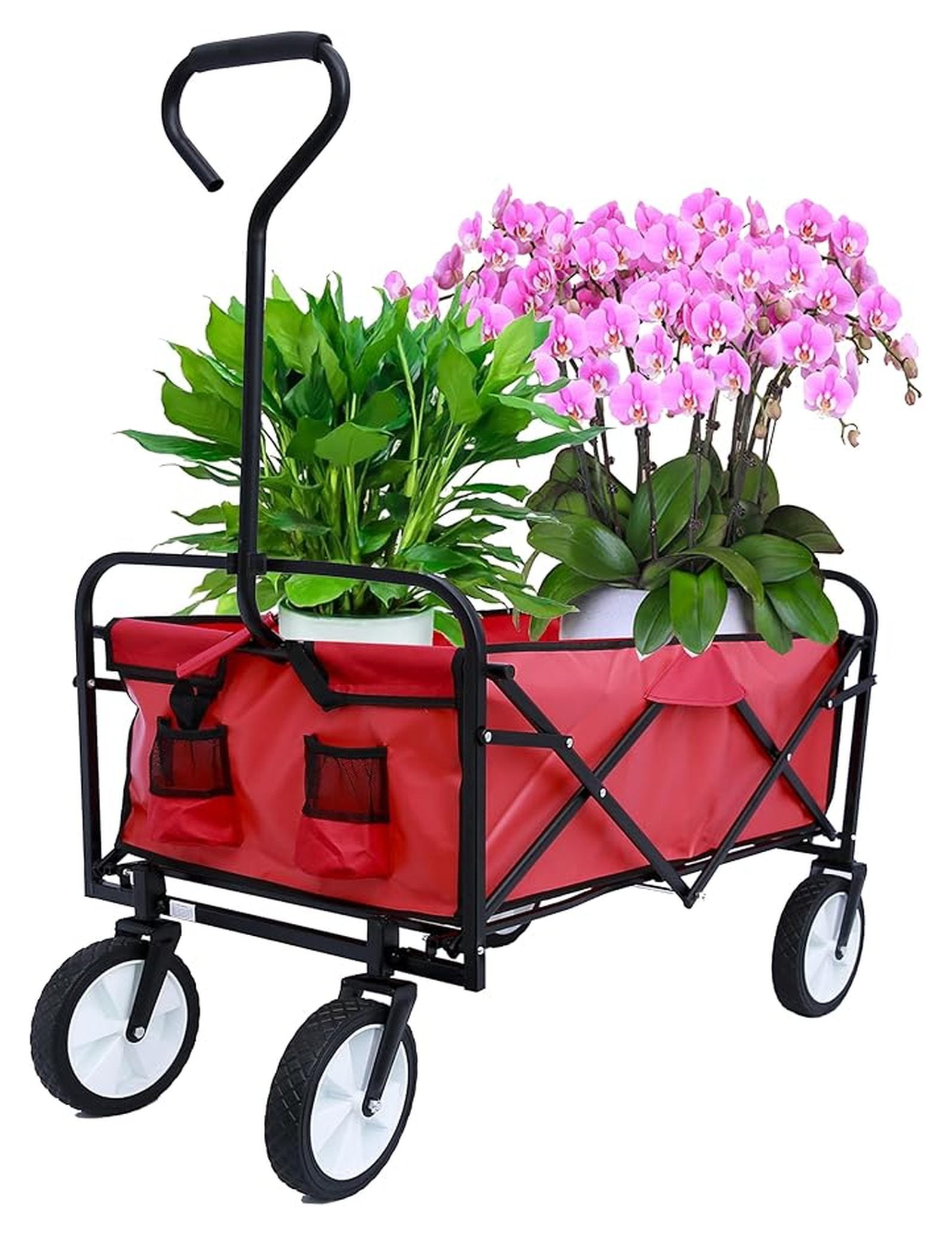 Folding Utility Cart, 150lbs Heavy Duty Wagon, Steel Frame, Rubber ...