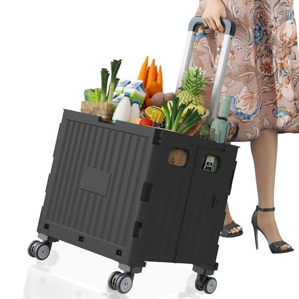 Folding Utility Cart with 4 Wheels,Foldable Cart with Telescoping ...