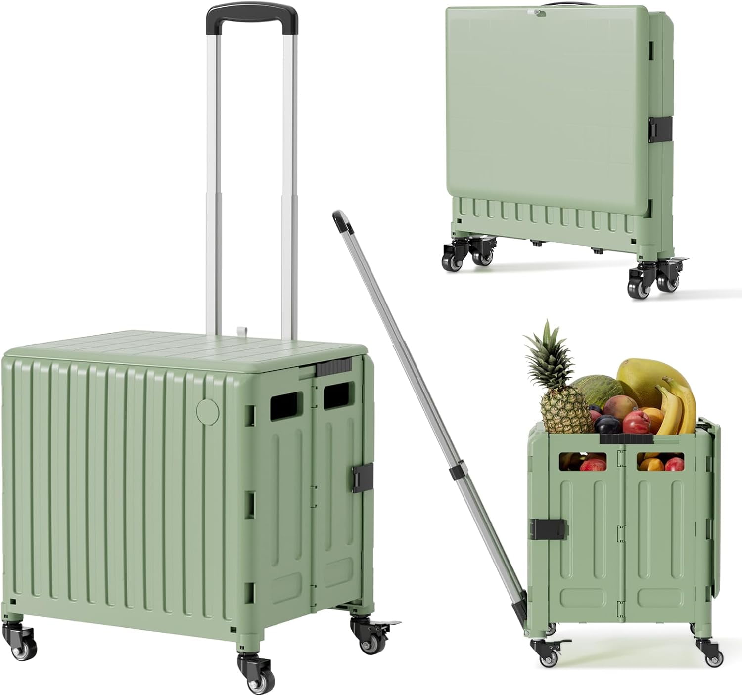 Folding Utility Cart, Collapsable Rolling Crate with Telescoping Handle ...