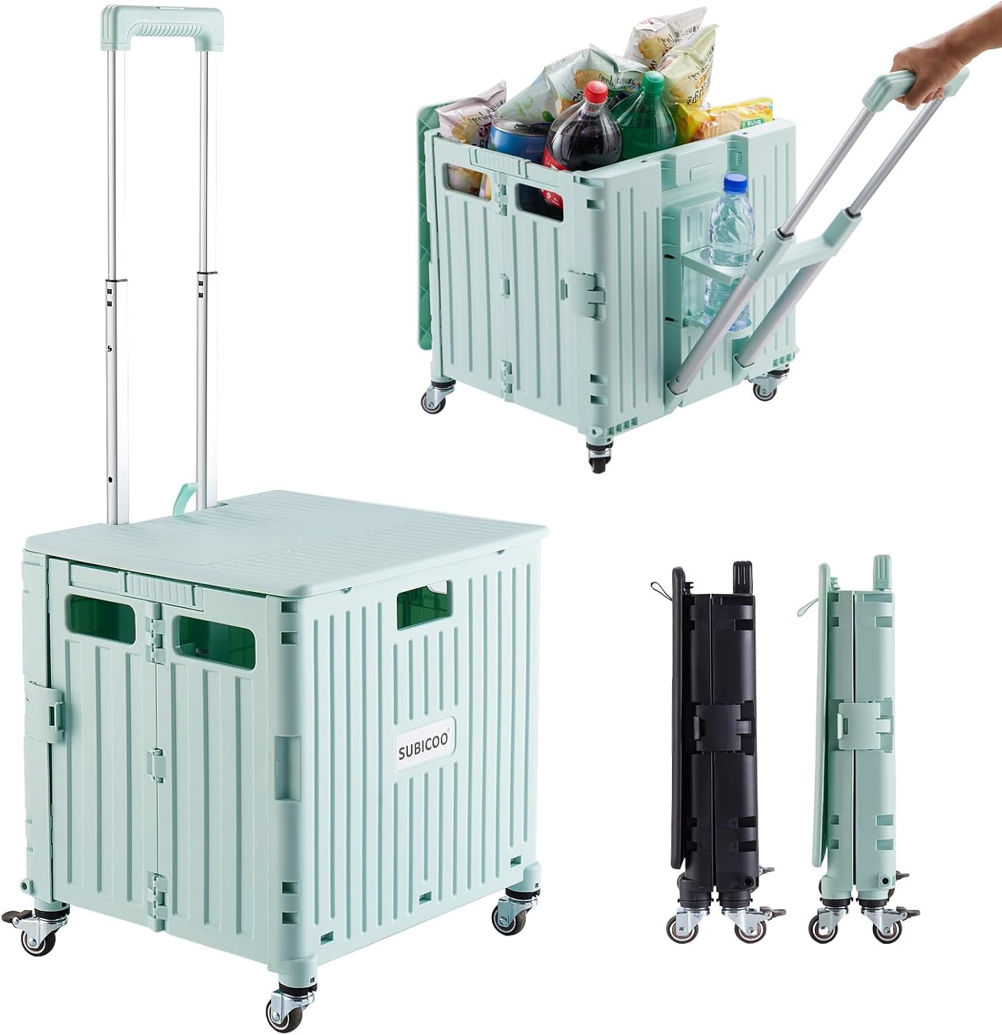 Folding Utility Cart Portable Rolling Crate Handcart Shopping Trolley ...