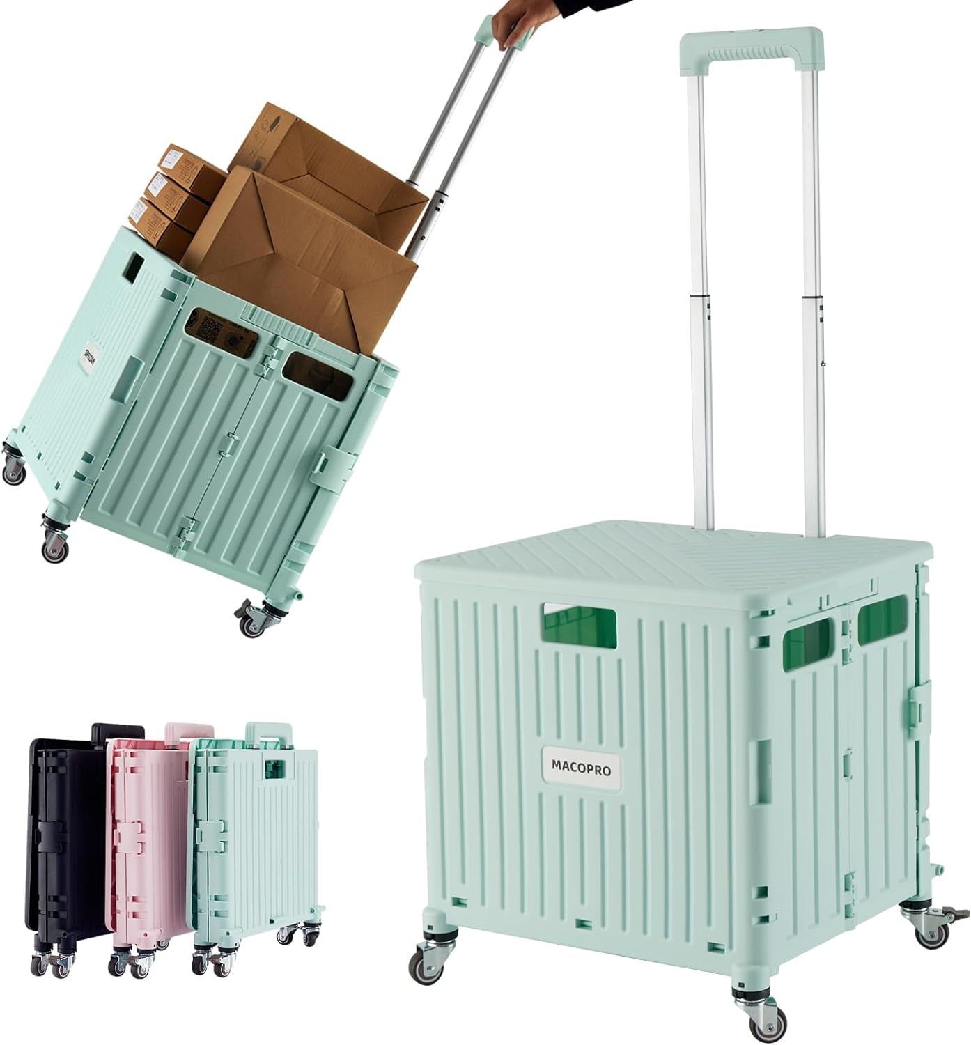 Folding Utility Cart Portable Rolling Crate Handcart Shopping Trolley ...