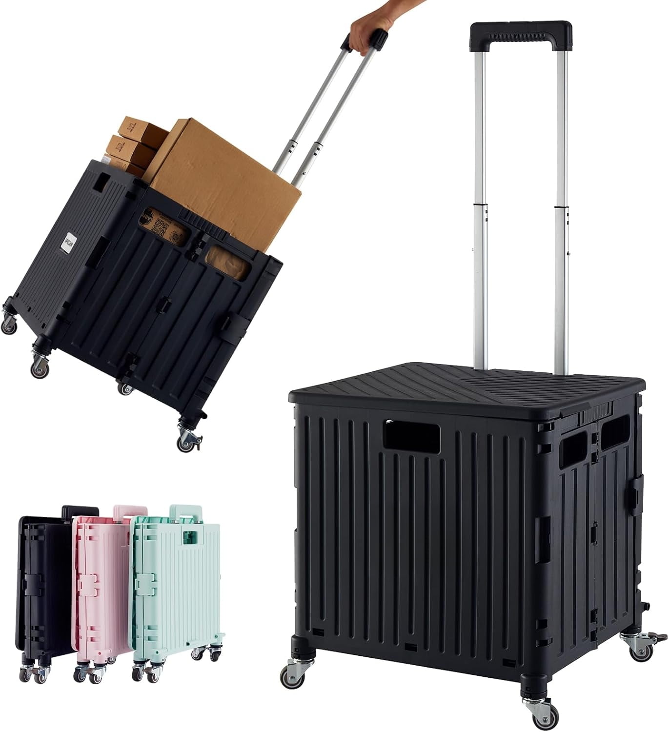 Folding Utility Cart Portable Rolling Crate Handcart Shopping Trolley ...