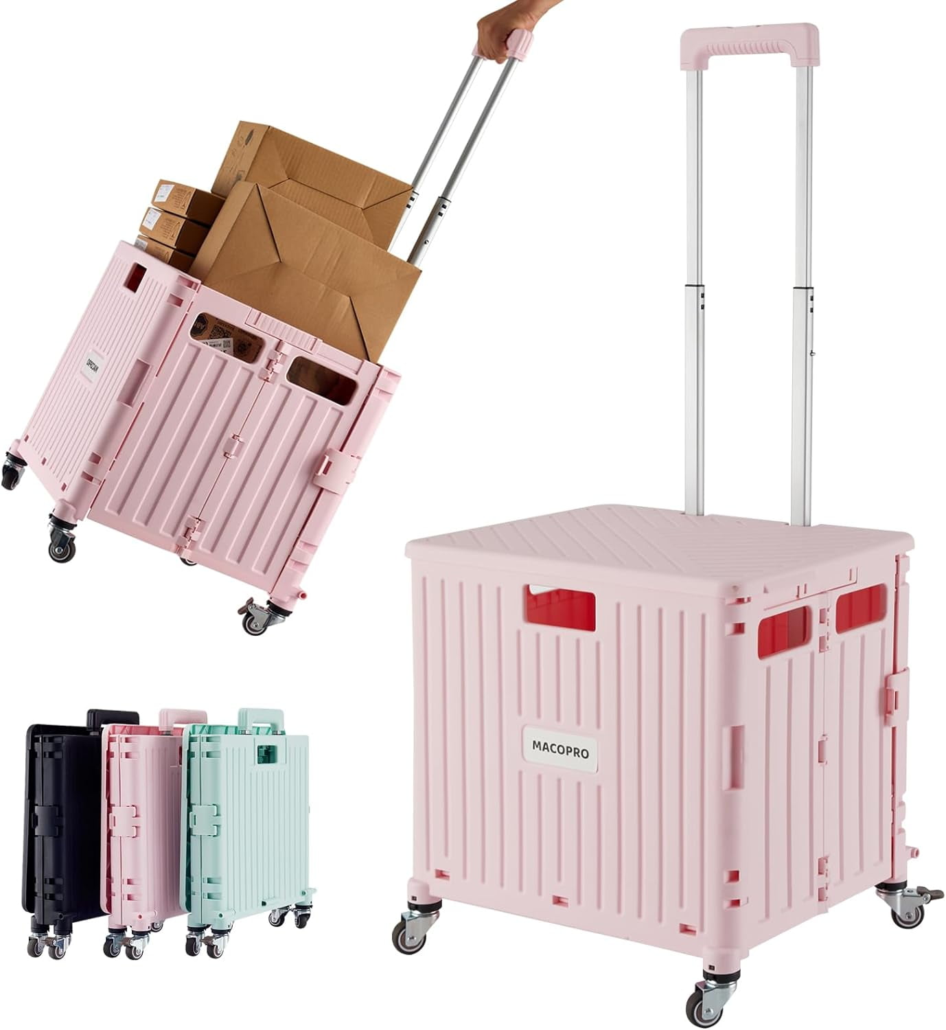 Folding Utility Cart Portable Rolling Crate Handcart Shopping Trolley ...