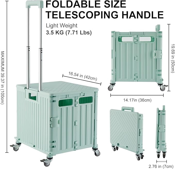 Folding Utility Cart Portable Rolling Crate Handcart Shopping Trolley ...