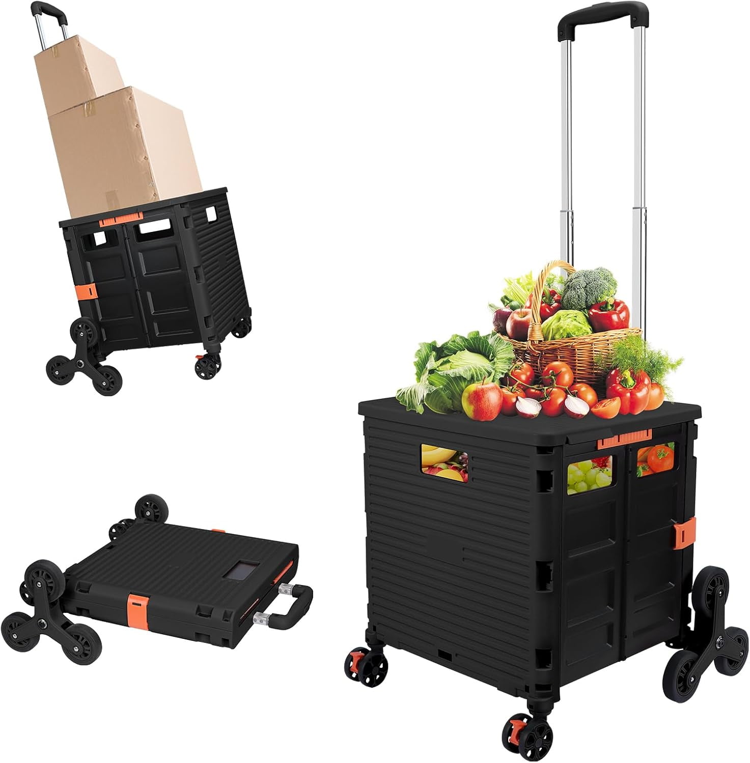 Folding Utility Cart Portable Rolling Crate Handcart With Stair